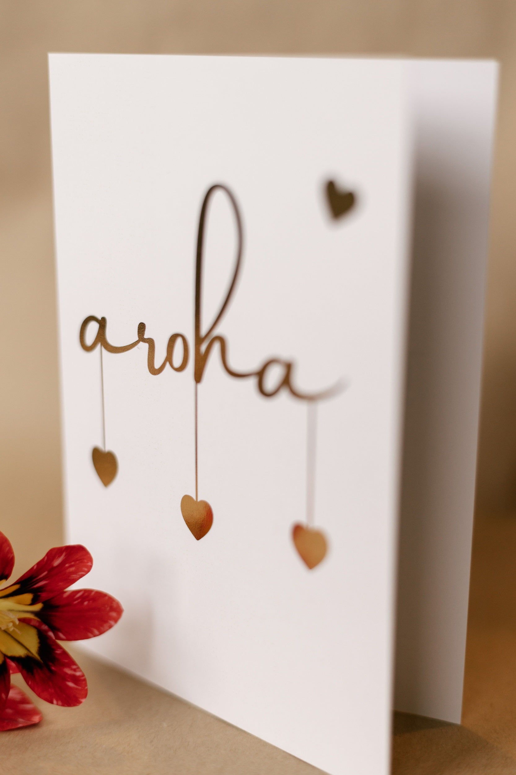 TKC - Aroha Gold Hearts Card – Tussock & Thread